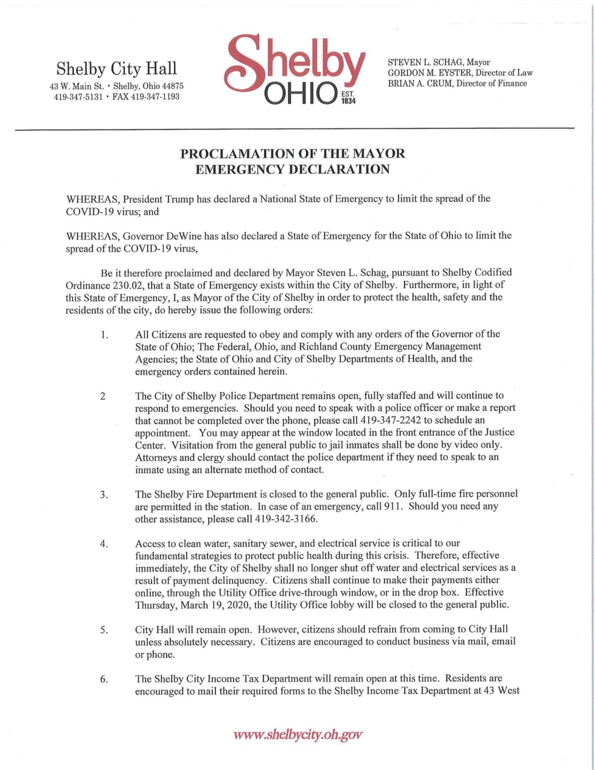 COVID-19 Emergency Declaration | Shelby City Health Department