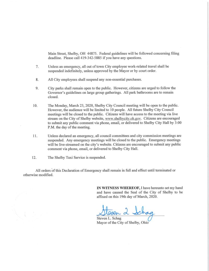 COVID-19 Emergency Declaration | Shelby City Health Department