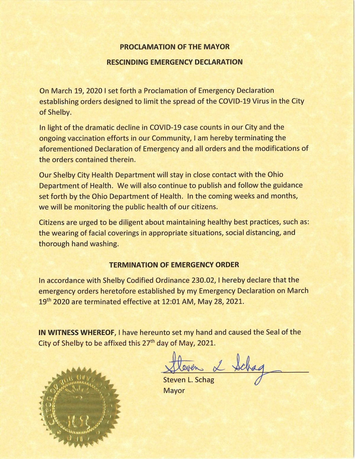 Mayor's Proclamation | Shelby City Health Department